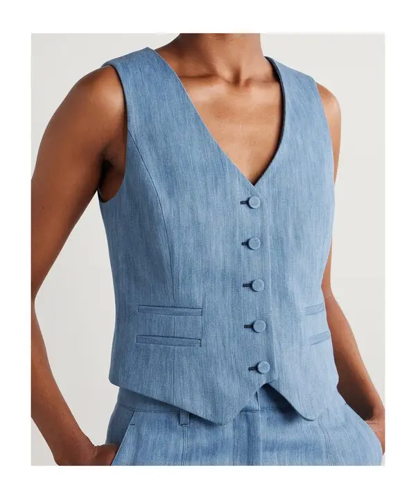 Gabriela Hearst Coleridge Cotton And Linen-blend Chambray Vest