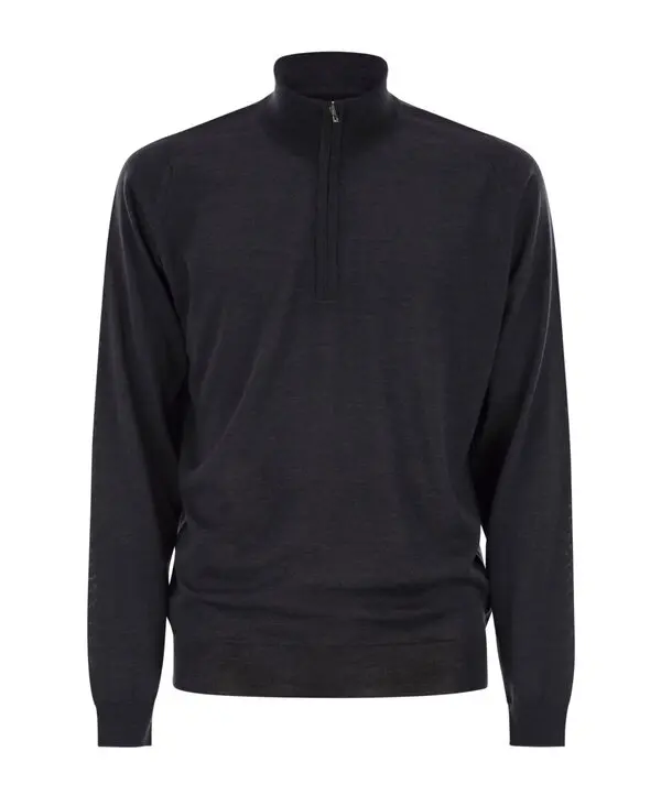John Smedley Barrow High Neck Knitwear With Quarter Zip - Black