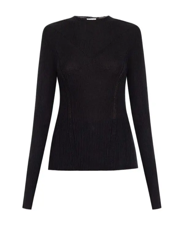 LANVIN Ribbed Crewneck Jumper With Slit Cuffs - Black