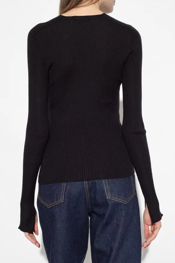 LANVIN Ribbed Crewneck Jumper With Slit Cuffs - Black