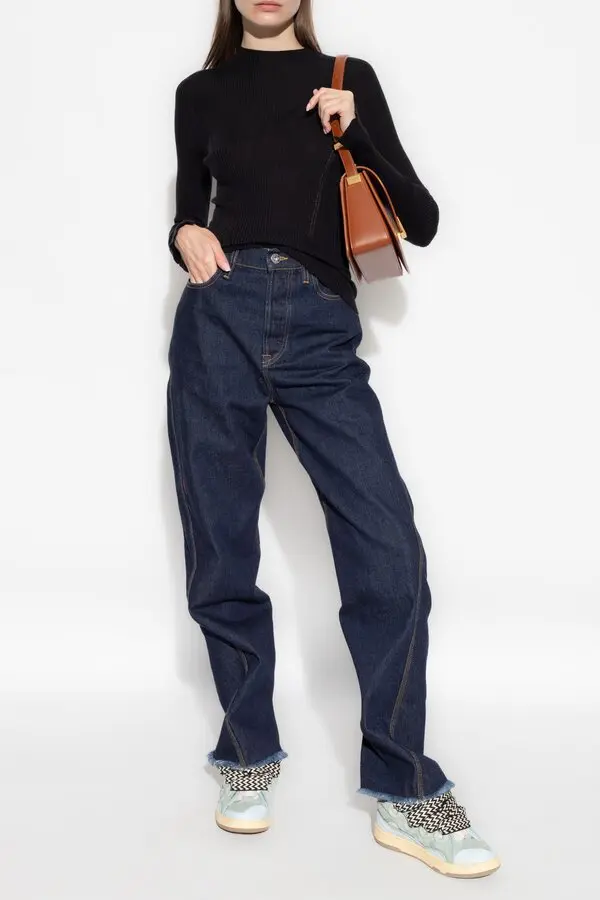 LANVIN Ribbed Crewneck Jumper With Slit Cuffs - Black
