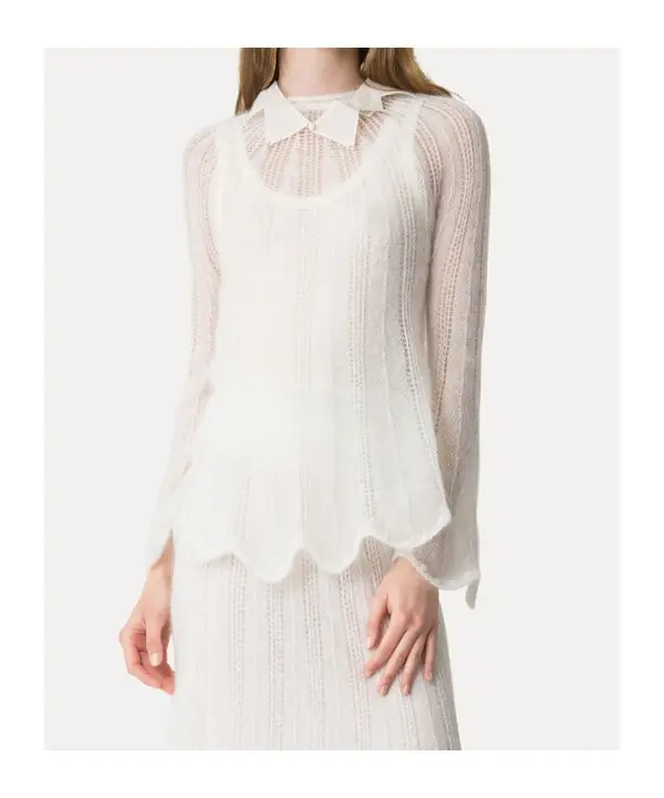 FORTE_FORTE Scalloped Hem Open-knitted Jumper - Neve
