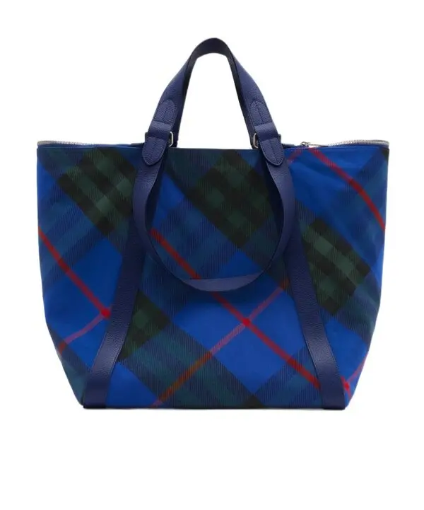 Burberry Check Printed Top Handle Bag - Blue