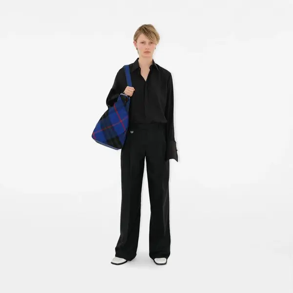 Burberry Check Printed Top Handle Bag - Blue