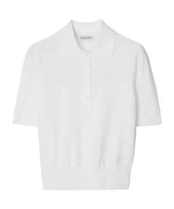Burberry Knitted Short Sleeve Polo Top - Chalk