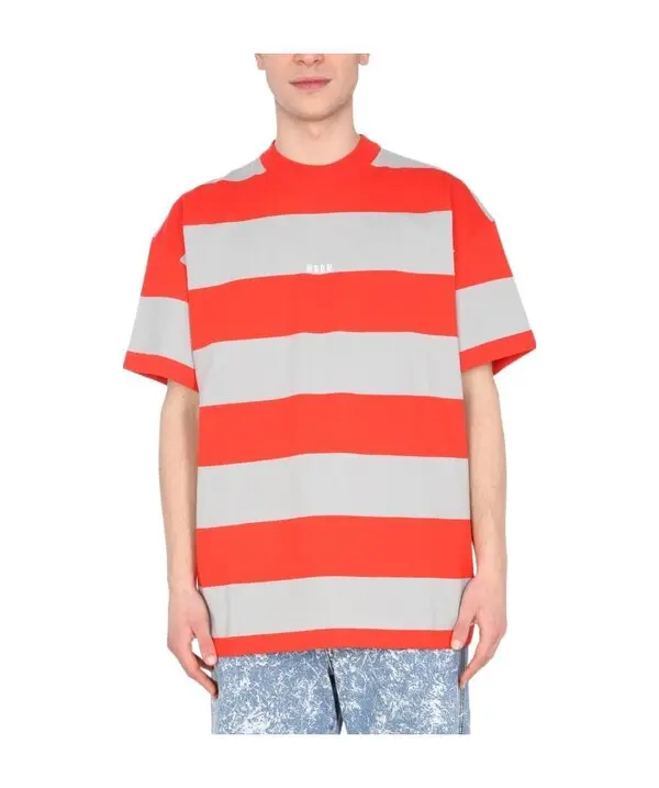 MSGM Embroidered Logo Striped T-shirt