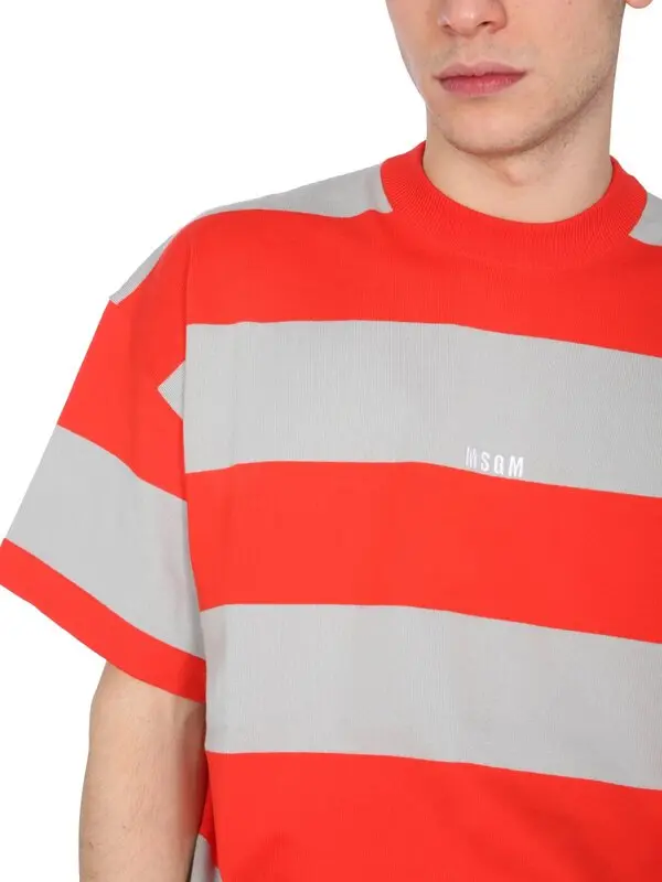 MSGM Embroidered Logo Striped T-shirt