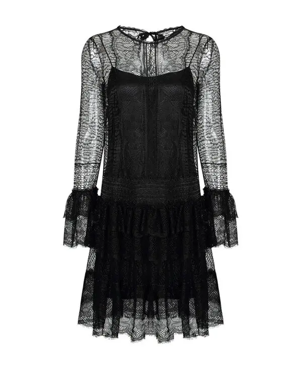 Alberta Ferretti Long Sleeve Lace Dress With Tie Detail