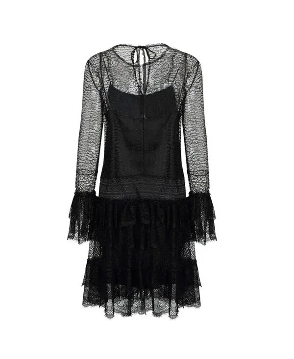 Alberta Ferretti Long Sleeve Lace Dress With Tie Detail