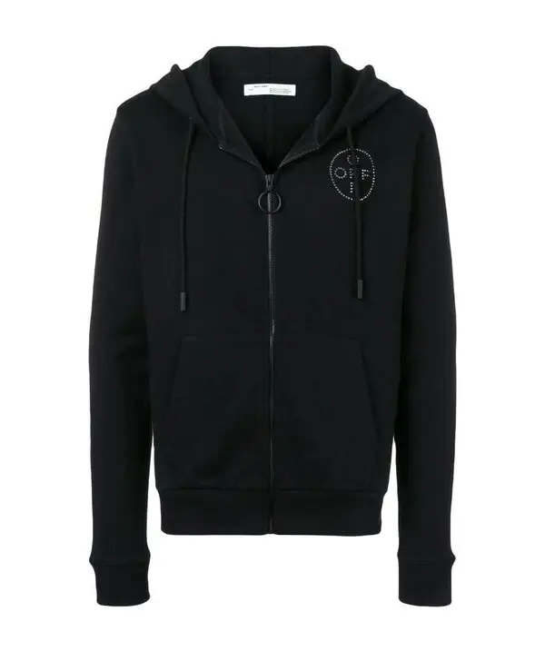 Off-White Embellished Logo Zip-up Hoodie - Black