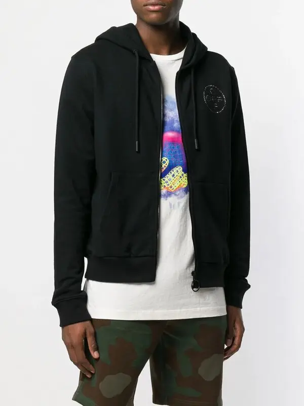 Off-White Embellished Logo Zip-up Hoodie - Black