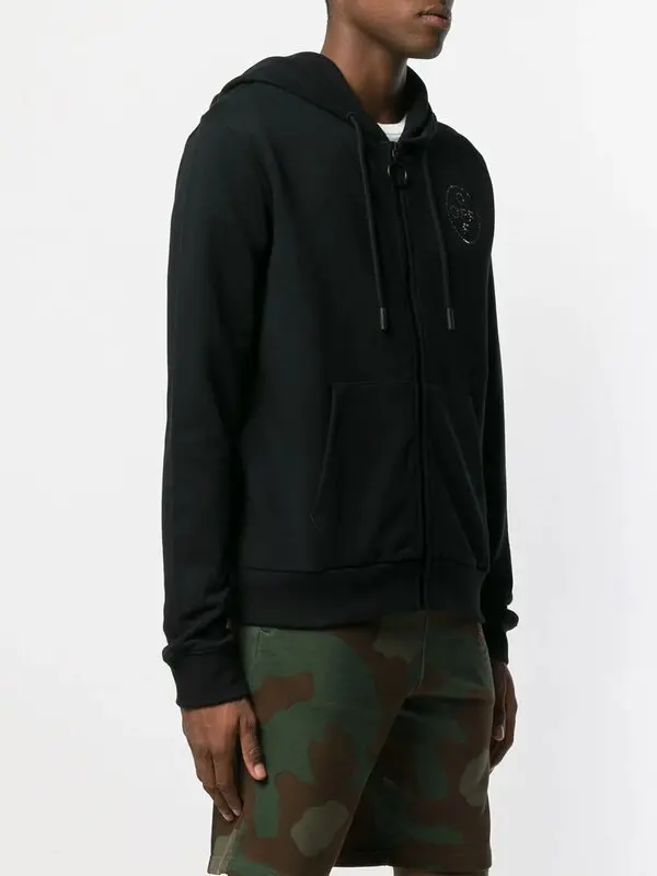 Off-White Embellished Logo Zip-up Hoodie - Black