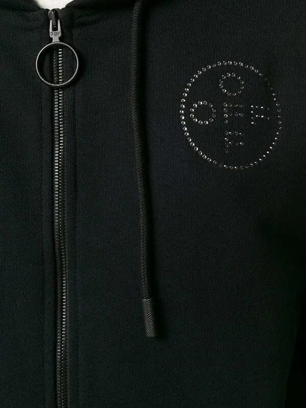 Off-White Embellished Logo Zip-up Hoodie - Black