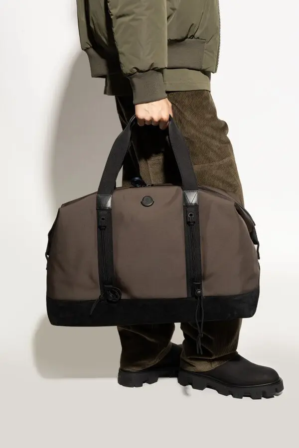 Moncler Logo Patch Drawstring Travel Bag - Brown