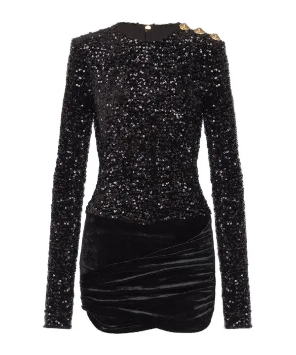 Balmain Sequined Velvet Draped Dress
