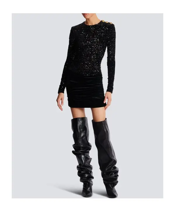 Balmain Sequined Velvet Draped Dress