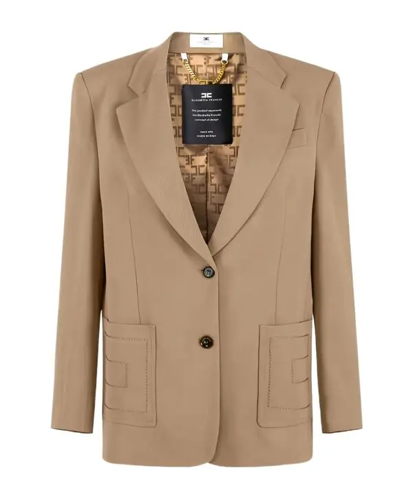 Elisabetta Franchi Single Breasted Logo Thread-embroidered Blazer - Clay Color