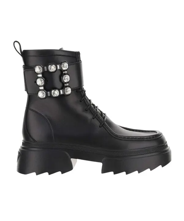 ROGER VIVIER Embellished Lace-up Combat Boots