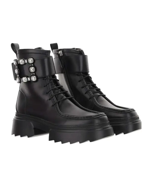 ROGER VIVIER Embellished Lace-up Combat Boots