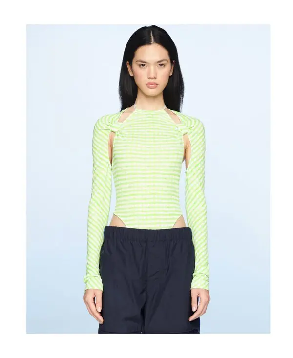 Jacquemus Open Back Checkered Long Sleeve Bodysuit