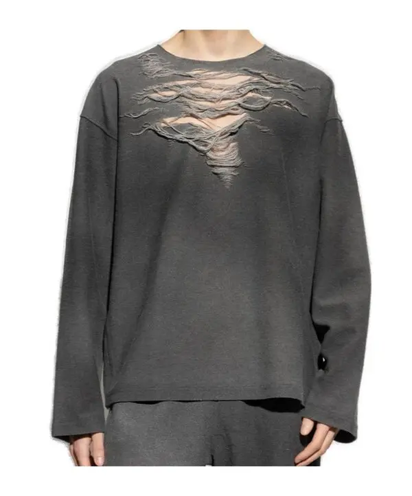 DIESEL® S-ruben Distressed Crewneck Sweatshirt - Black