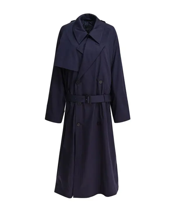 Balenciaga Draped Neck Trench Coat - Blue