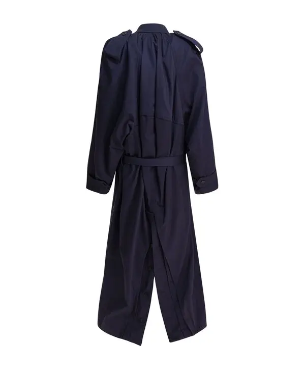 Balenciaga Draped Neck Trench Coat - Blue