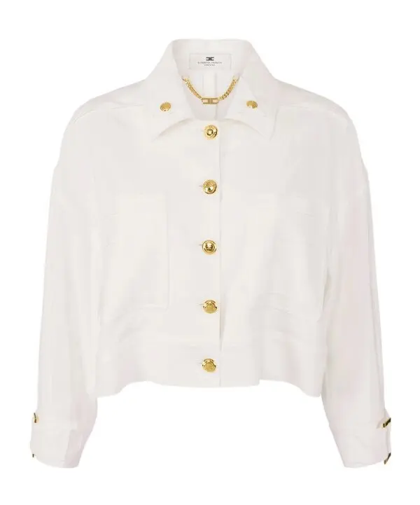 Elisabetta Franchi Cropped Three-quarter Sleeve Jacket - Ivory White