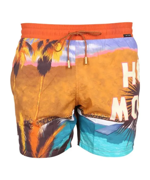 Etro Landscape Printed Drawstring Swim Shorts - Orange