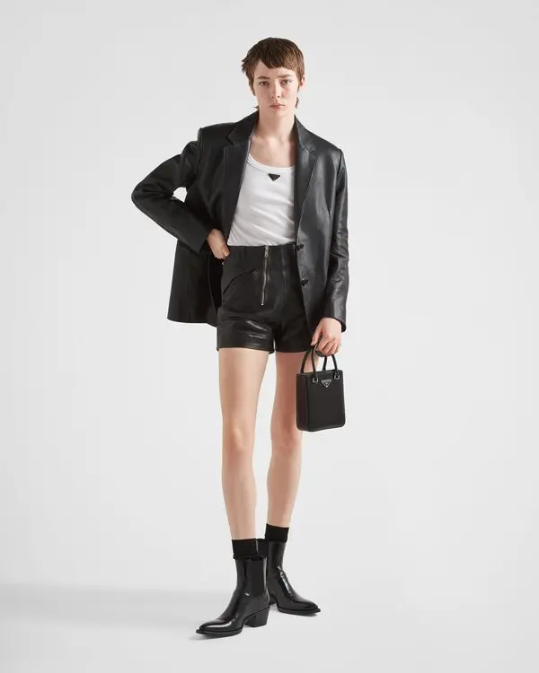 Prada Leather Shorts With Double Zip Front