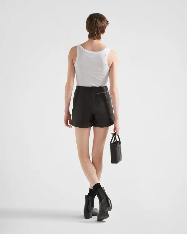 Prada Leather Shorts With Double Zip Front