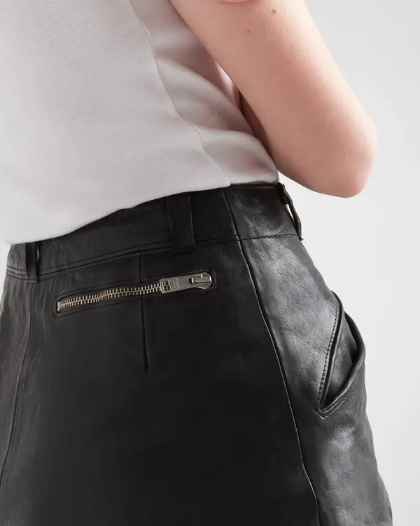 Prada Leather Shorts With Double Zip Front