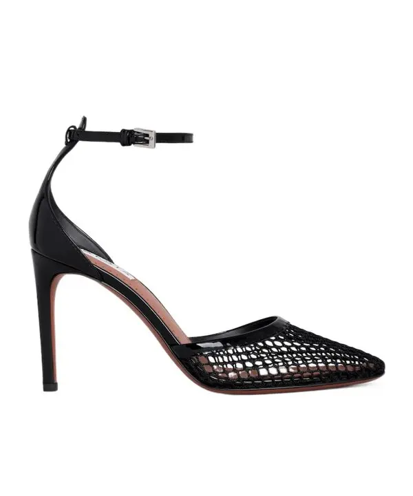 Alaïa High Fishnet Pumps With Ankle Strap - Black