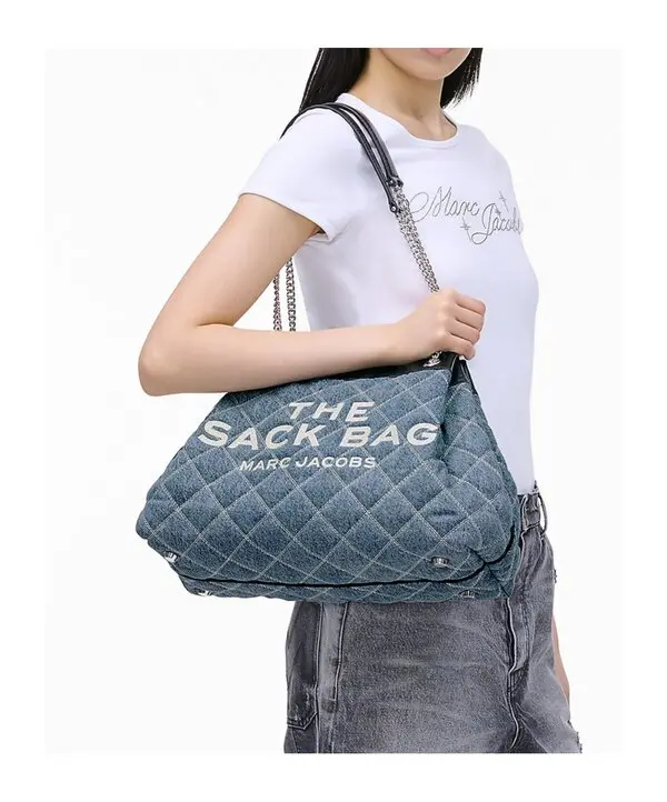 Marc Jacobs Quilted Denim Large Chain Sack Bag - Gray