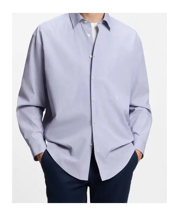Hugo Boss Relaxed-fit Shirt In Striped Cotton Poplin
