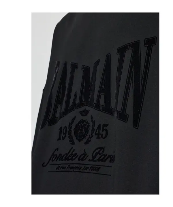 Balmain Flocked Logo Crewneck Sweatshirt - Black