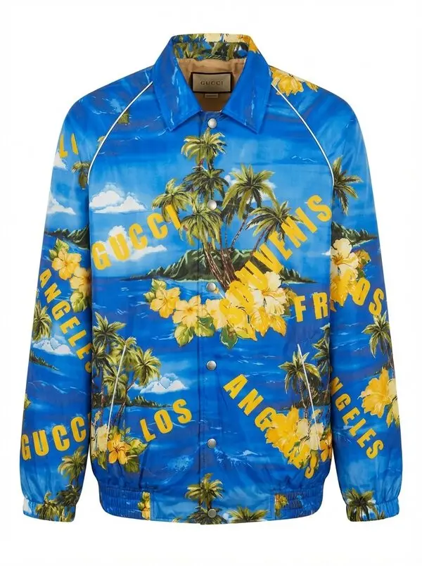 Gucci Tropical Printed Press-stud Fastened Jacket - Blue