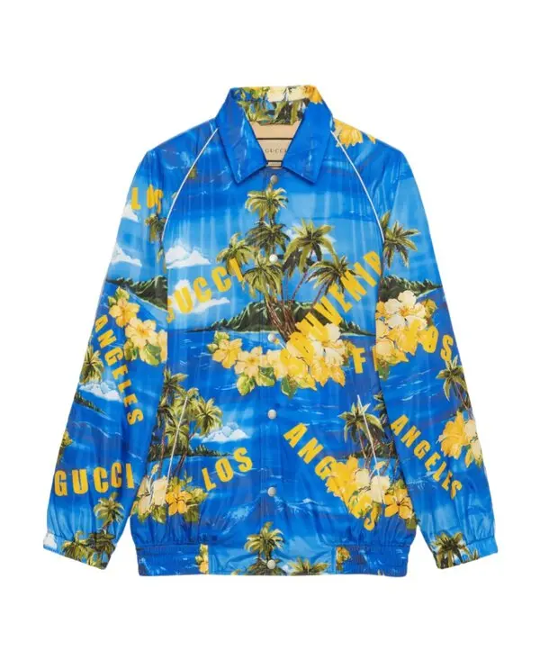 Gucci Tropical Printed Press-stud Fastened Jacket - Blue