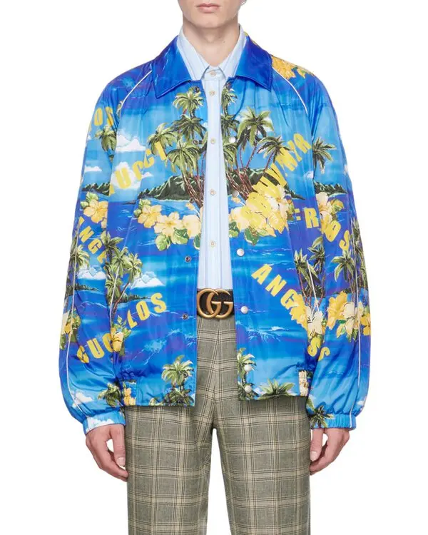 Gucci Tropical Printed Press-stud Fastened Jacket