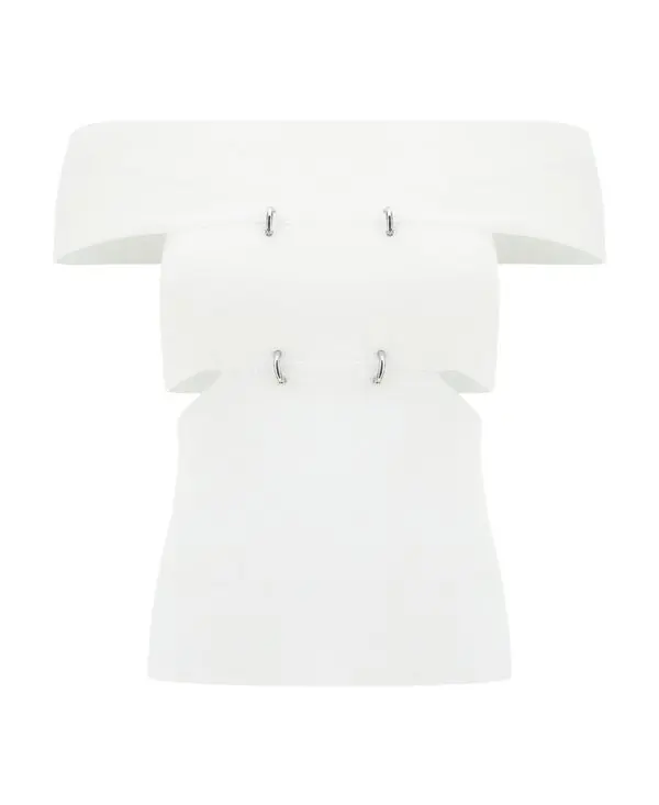 Alexander McQueen Off-shoulder Cut-out Stretch Top - White