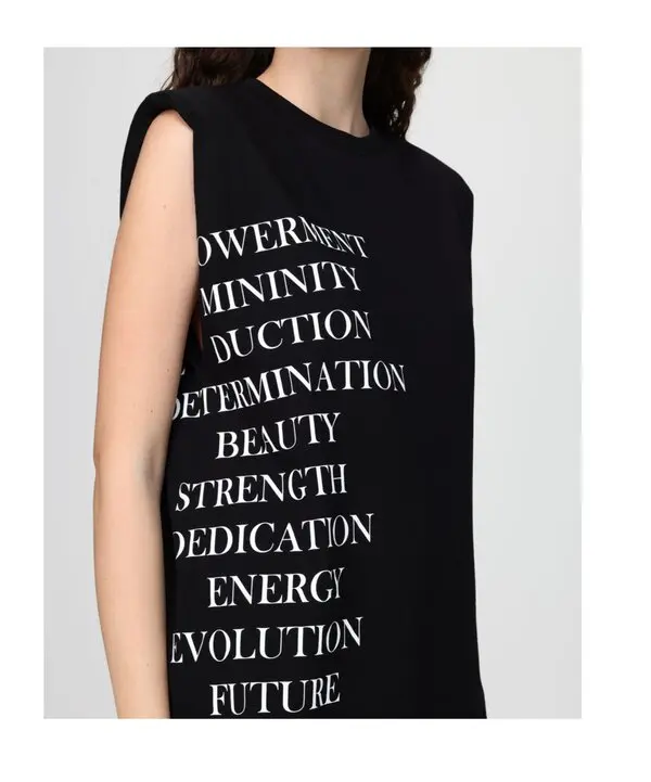 Elisabetta Franchi Sleeveless Ribbed Crew Neck Top With Slogan Print