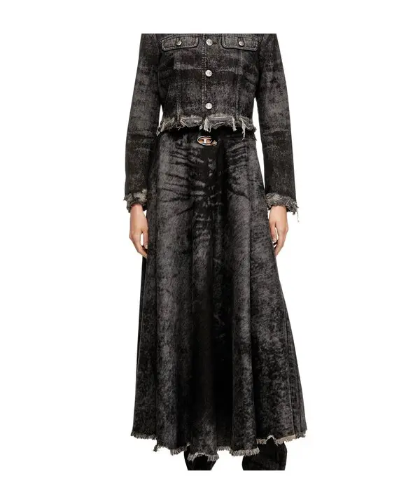 DIESEL® A-line Maxi Skirt With Frayed Hem And Oval D Logo