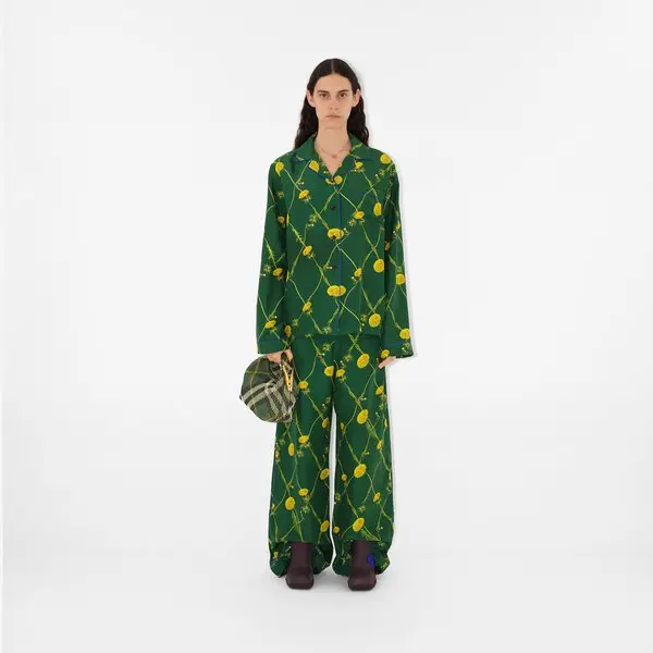 Burberry Floral Printed Wide-leg Trousers - Green