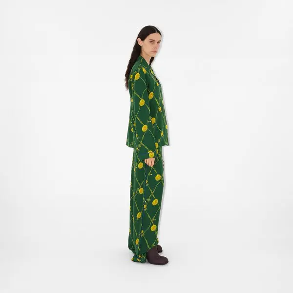 Burberry Floral Printed Wide-leg Trousers - Green
