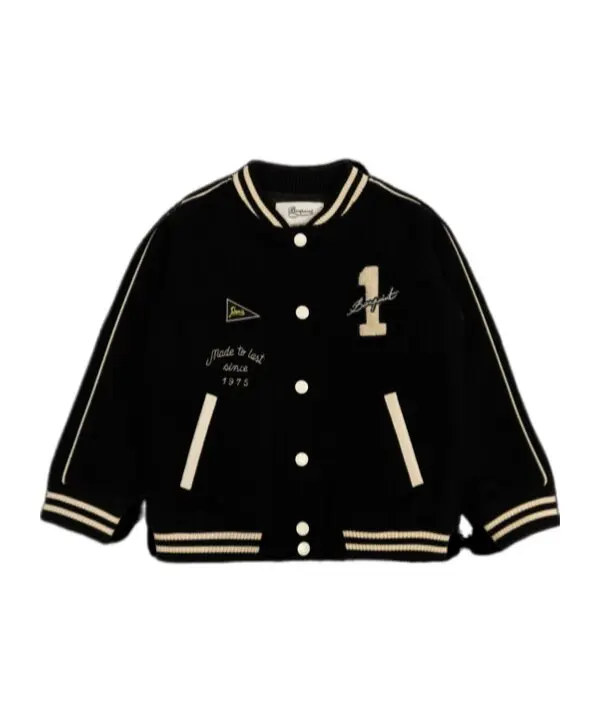 Bonpoint Varsity Bomber Jacket With Embroidered Details - Black