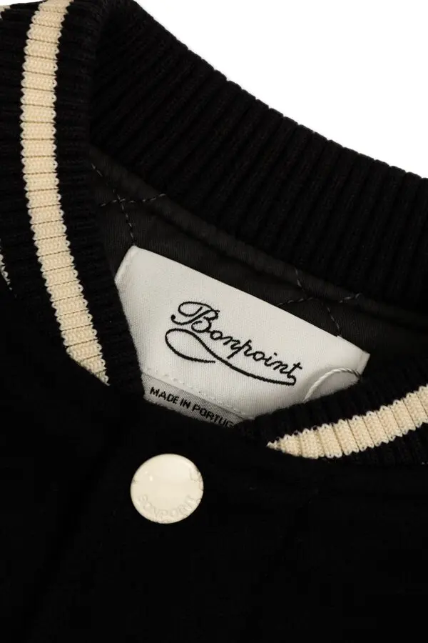 Bonpoint Varsity Bomber Jacket With Embroidered Details - Black