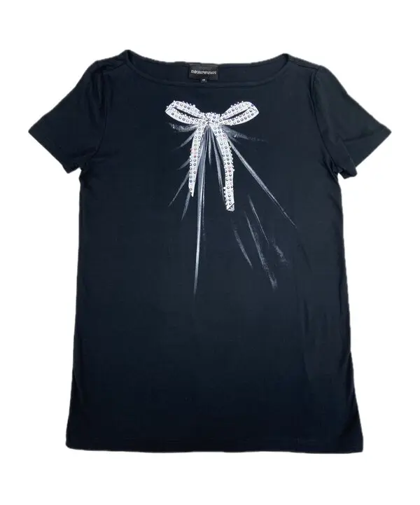 Emporio Armani Crew Neck T-shirt With Embellished Bow Detail
