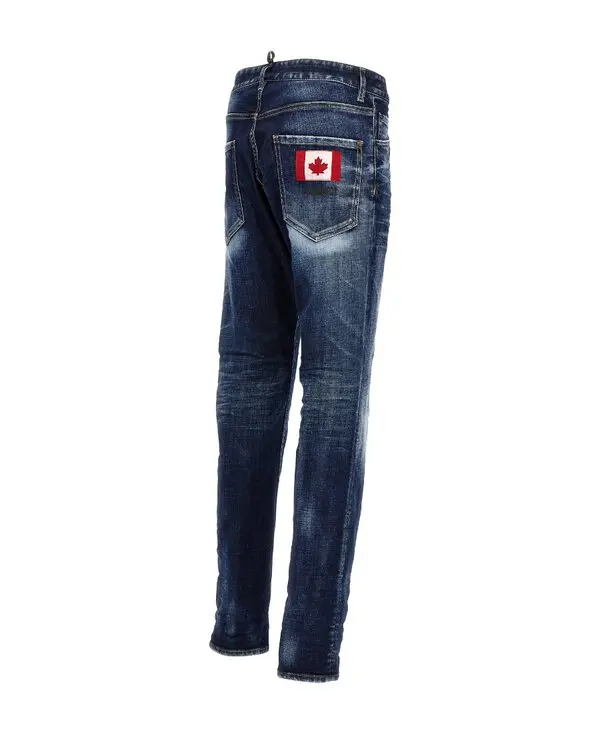 Dsquared2 Logo Patch Slim Fit Jeans - Blue