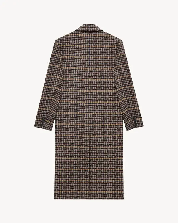 Saint Laurent Long Wool Check Double Breasted Coat