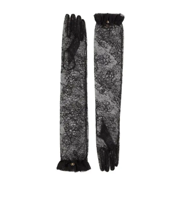 Valentino Garavani Vlogo Signature Lace Gloves - Black